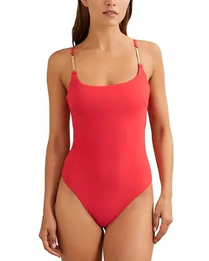 REISS Trim One Piece Swimsuit - Coral Red