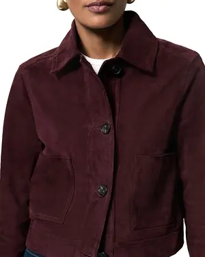 REISS Petite Fitted Suede Jacket - Burgundy