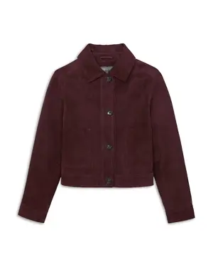 REISS Petite Fitted Suede Jacket - Burgundy