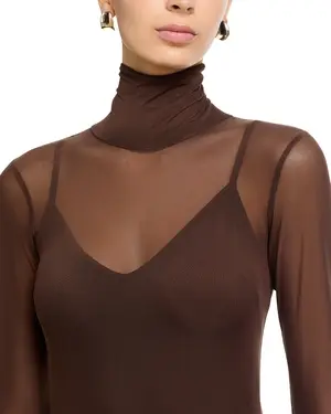 AFRM Shailene Turtle Neck Mesh Dress - Espresso