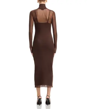 AFRM Shailene Turtle Neck Mesh Dress - Espresso