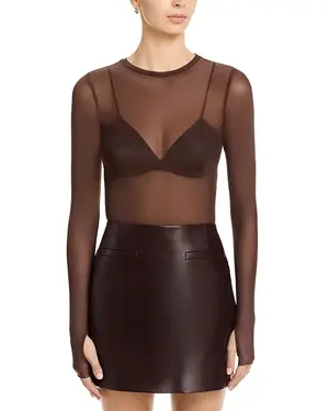 AFRM Kaylee Crewneck Mesh Top - Espresso