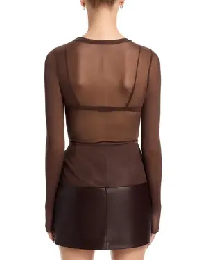 AFRM Kaylee Crewneck Mesh Top - Espresso