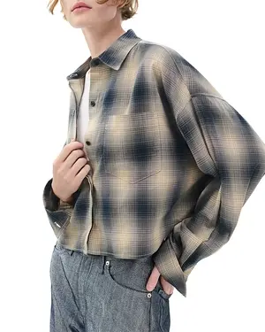 Rag & Bone Marin Cropped Plaid Shirt - Navy Plaid