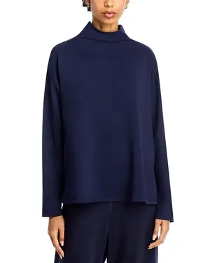 Eileen Fisher Brushed Terry Funnel Neck Box Top