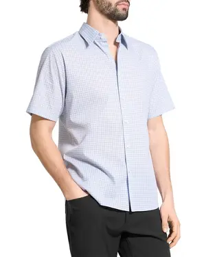 Theory Irving Short Sleeve Mini Geo Relaxed Fit Button Down Shirt