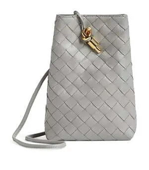 Bottega Veneta Leather Andiamo Phone Pouch Grey