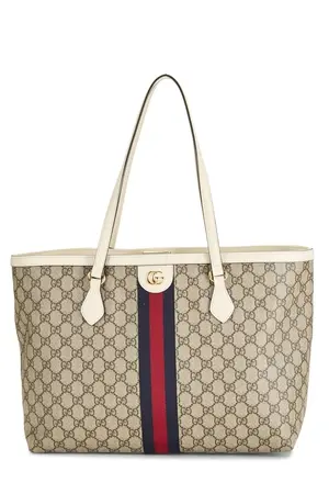 Gucci Gg Supreme Canvas Ophidia Tote - White