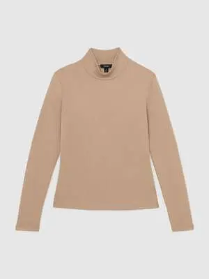 REISS Molly Lyocell-blend Funnel-neck Top - Camel