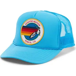 Aviator Nation Rainbow Logo Trucker Hat - Light Blue