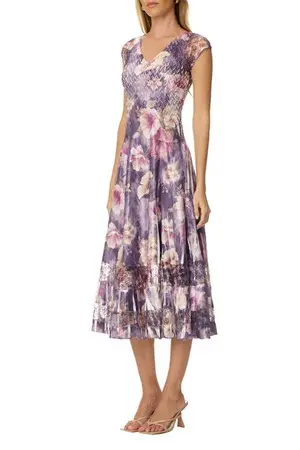 Komarov Lace Inset Pleated Midi Dress