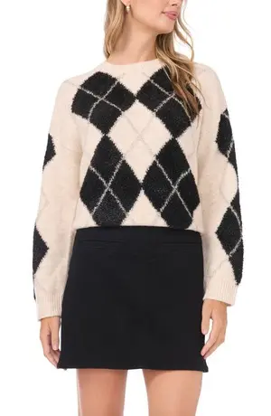 Vince Camuto Argyle Metallic Crewneck Sweater