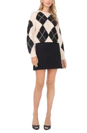 Vince Camuto Argyle Metallic Crewneck Sweater
