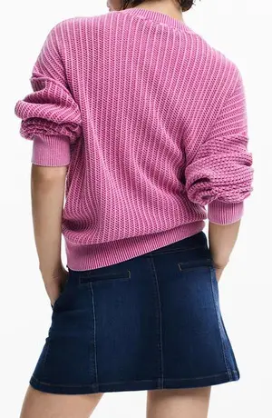 Desigual Cotton-blend Loose Knit Sweater - Pink
