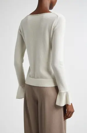Lafayette 148 New York Cashmere Sweater With Ruffle Cuffs