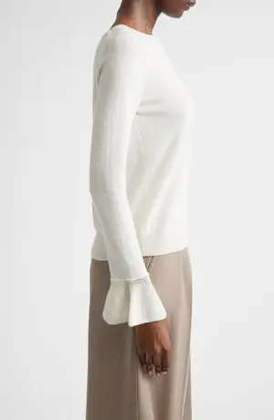 Lafayette 148 New York Cashmere Sweater With Ruffle Cuffs