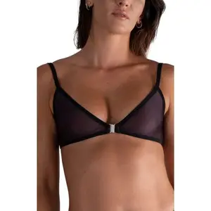 LECHERY® Lustrous Sheer Front Closure Triangle Bra - Black