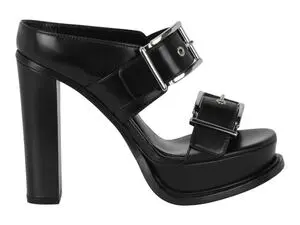 Alexander McQueen Boxcar Leather Sandals - Black/silver