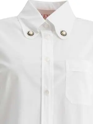 Valentino Garavani Cotton Poplin Shirt With Faux-crystal Buttons