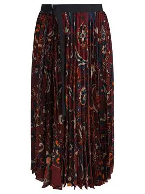 Sacai Floral Print Pleated Skirt - Bordeaux