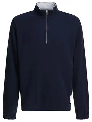 Thom Browne Cotton Half-zip Sweatshirt With Four Bar Detail - Blue