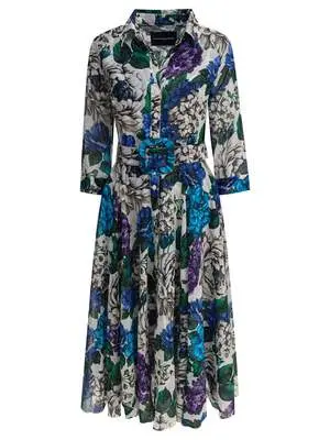 Samantha Sung Floral Print Shirtdress - Blue