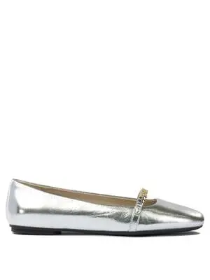 Pinko Leather Ballet Flats With Square Toe - Silver