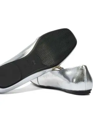 Pinko Leather Ballet Flats With Square Toe - Silver