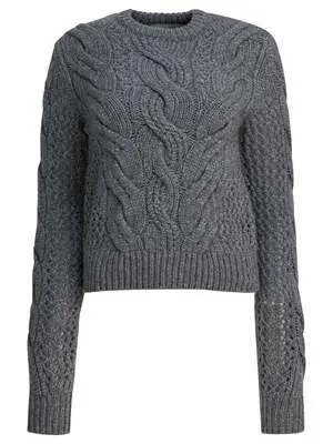 Max Mara Wool-blend Crewneck Sweater With Braids - Grey