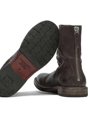Moma Leather Ankle Boots With Central Zipper
