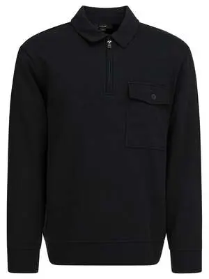 Vince Cotton Blend Zippered Polo Shirt - Black