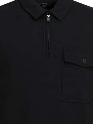 Vince Cotton Blend Zippered Polo Shirt - Black