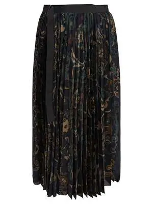 Sacai Floral Print Pleated Skirt - Blue