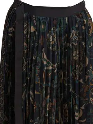 Sacai Floral Print Pleated Skirt - Blue