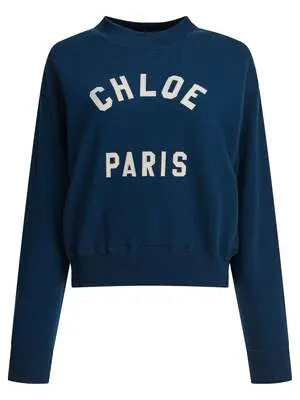 Chloé Logo Cotton Fleece Sweatshirt - Blue