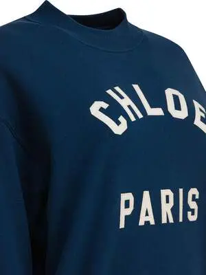 Chloé Logo Cotton Fleece Sweatshirt - Blue