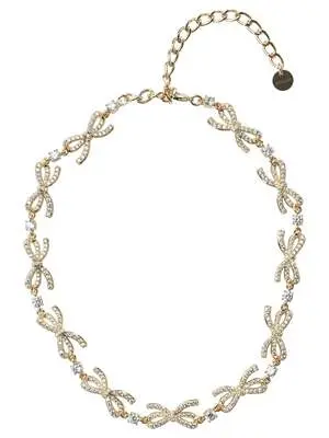 SELF-PORTRAIT Necklace With Embellished Bows And Crystals - Gold