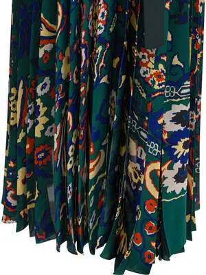 Sacai Floral Print Pleated Skirt - Green
