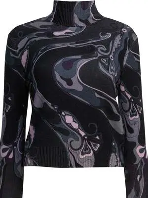 Emilio Pucci Wool Turtleneck Sweater With Print - Black