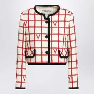 Valentino Garavani Crewneck Jacket With Check Vlogo Pattern - Multicolor