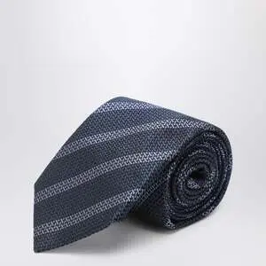 Brunello Cucinelli Sapphire Blue Striped Silk Tie - Grey