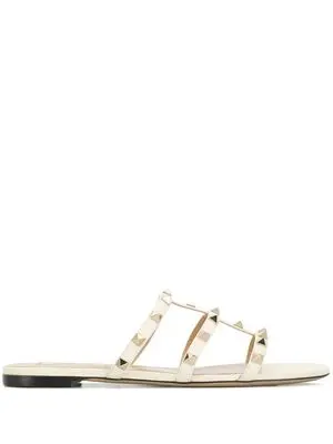 Valentino Garavani Rockstud Leather Flat Sandal - Ivory