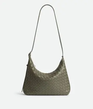 BOTTEGA  VENETA Intrecciato Deerskin Small Traveler Hobo Bag - Crocodile