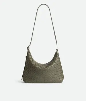 BOTTEGA  VENETA Intrecciato Deerskin Small Traveler Hobo Bag - Crocodile