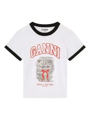 GANNI Margot Kitty Organic Cotton T-shirt - White