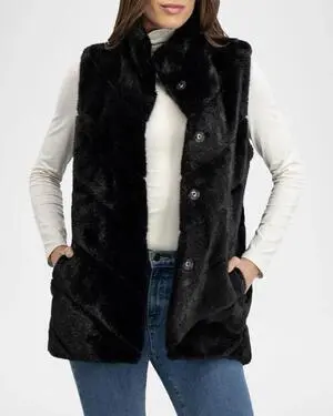 LYLA GRANT Fur-free Chevron Faux Mink Vest - Black