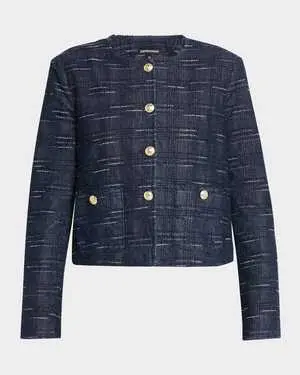 Emporio Armani Button-down Denim Jacquard Jacket - Dark Denim Denim Check