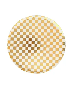 JOLLITY & CO Checkered Paper Dinner Plates, Set Of 8 - Gold Clash (gold)