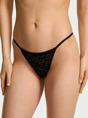 Victoria's Secret Dream Angels Crystal Shimmer String Thong Panty - Black
