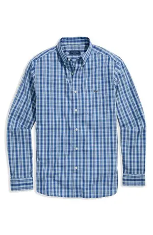 Vineyard Vines Wavecrest Plaid Stretch Cotton Poplin Button-down Shirt - Moonshine
